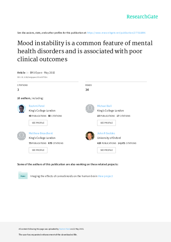 (PDF) Mood instability is a common feature of mental health disorders ...
