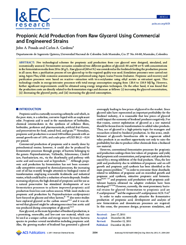 (PDF) Propionic acid production from raw glycerol using commercial and ...