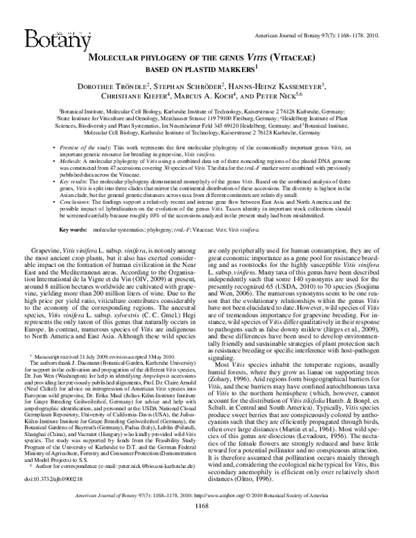 (PDF) Molecular phylogeny of the genus Vitis (Vitaceae) based on ...