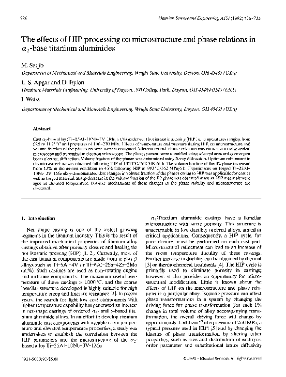(PDF) The effects of HIP processing on microstructure and phase ...