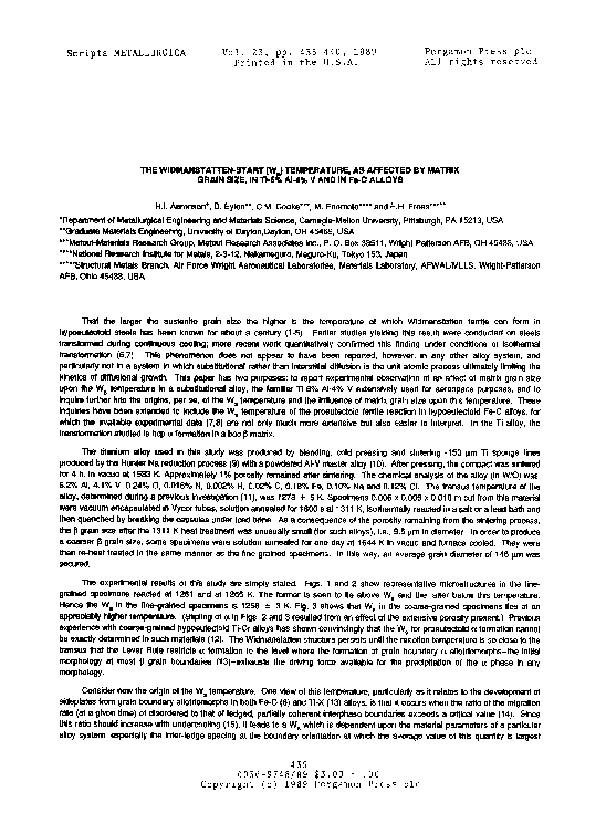 (PDF) The widmanstatten-start (Ws) temperature, as affected by matrix grain size, in TI6% Al4% V ...