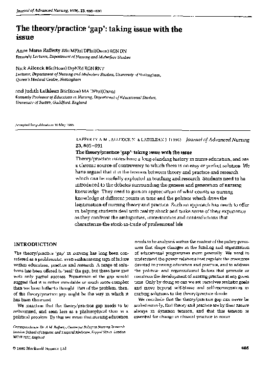 (PDF) The theory/practice 'gap': taking issue with the issue