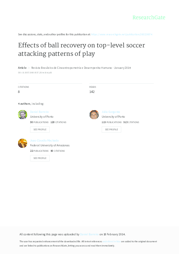 (PDF) Effects of ball recovery on top-level soccer attacking patterns ...