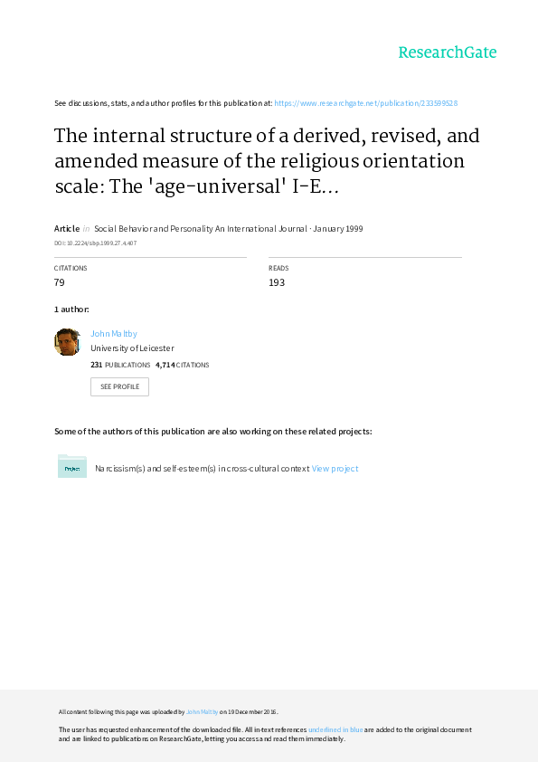 (PDF) THE INTERNAL STRUCTURE OF A DERIVED, REVISED, AND AMENDED MEASURE ...