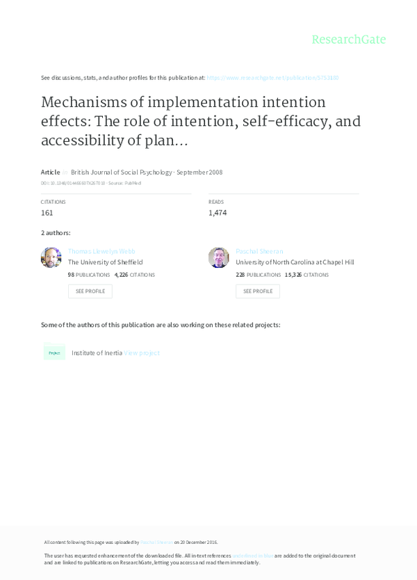 (PDF) Mechanisms of implementation intention effects: The role of goal intentions, self‐efficacy ...