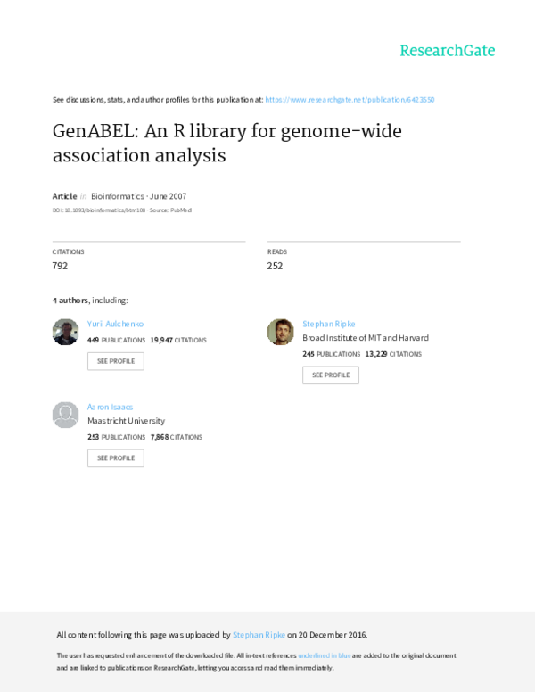 (PDF) GenABEL: an R library for genome-wide association analysis