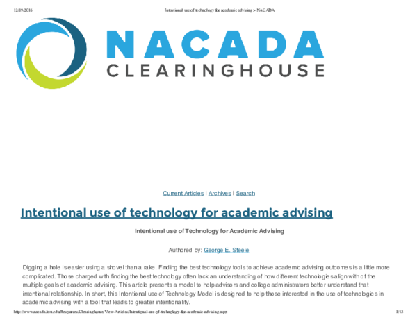 (PDF) Intentional use of Technology for Academic Advising