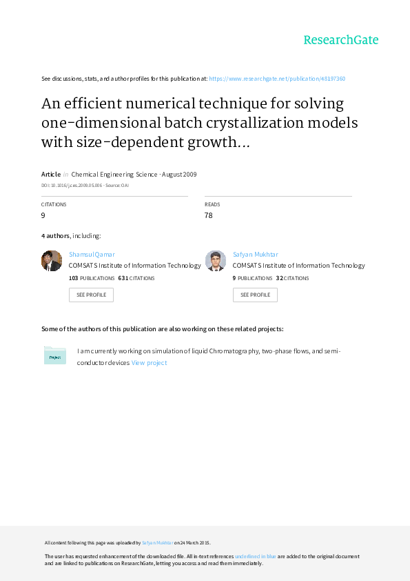 (PDF) An efficient numerical technique for solving one-dimensional batch crystallization models ...