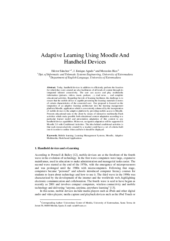 (PDF) Adaptive Learning Using Moodle And Handheld Devices