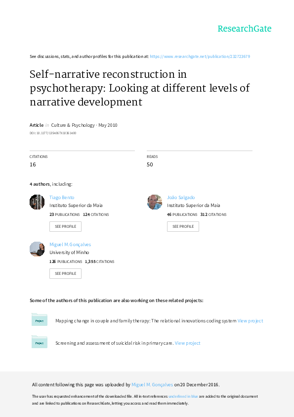 (PDF) Commentary: Self-narrative reconstruction in psychotherapy ...