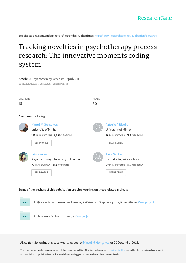 (PDF) Tracking novelties in psychotherapy process research: The ...