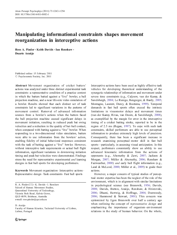 Pdf Manipulating Informational Constraints Shapes Movement Reorganization In Interceptive Actions