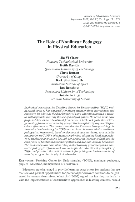(PDF) Nonlinear pedagogy: a constraints-led framework for understanding ...