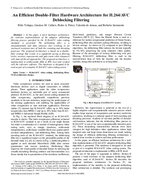 Pdf Efficient Double Filter Hardware For H 264 Avc Deblocking