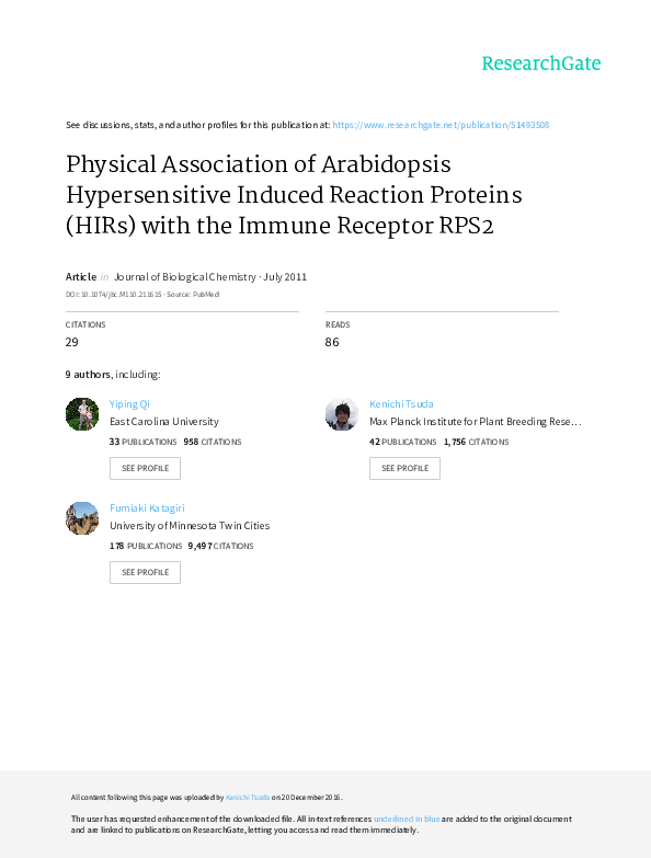 (PDF) Physical association of Arabidopsis hypersensitive induced ...