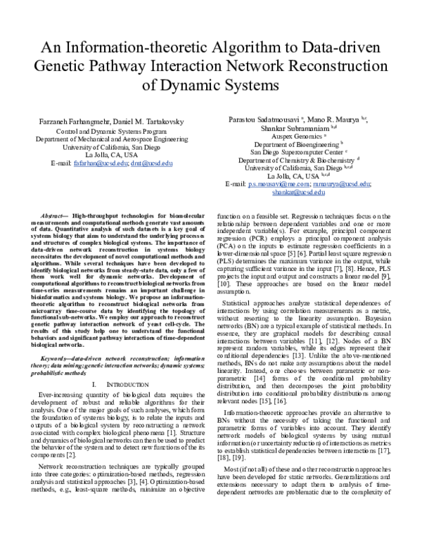 Pdf An Information Theoretic Algorithm To Data Driven Genetic Pathway