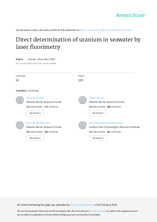 Pdf Direct Determination Of Uranium In Seawater By Laser Fluorimetry