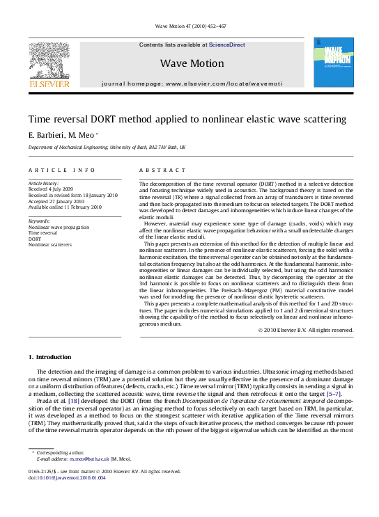 Pdf Time Reversal Dort Method Applied To Nonlinear Elastic Wave