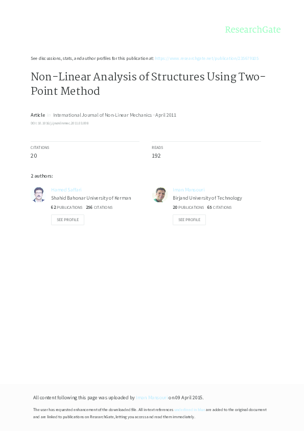 Pdf Non Linear Analysis Of Structures Using Two Point Method