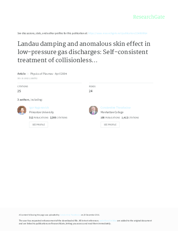 (PDF) Landau damping and anomalous skin effect in low-pressure gas ...