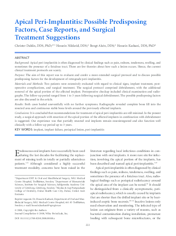 (PDF) Active Implant Peri-Apical Lesion: A Case Report Treated Via ...