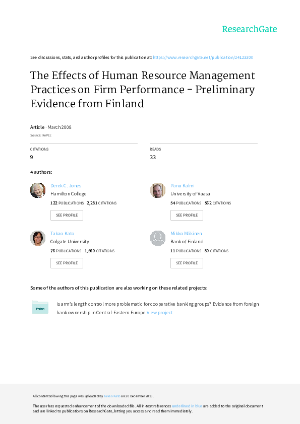 Pdf The Effect Of Human Resource Management Practices On The Perceptions Of Organizational And
