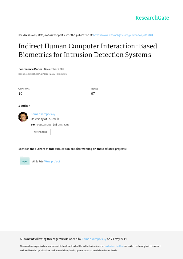 (PDF) Indirect human computer interaction-based biometrics for intrusion detection systems