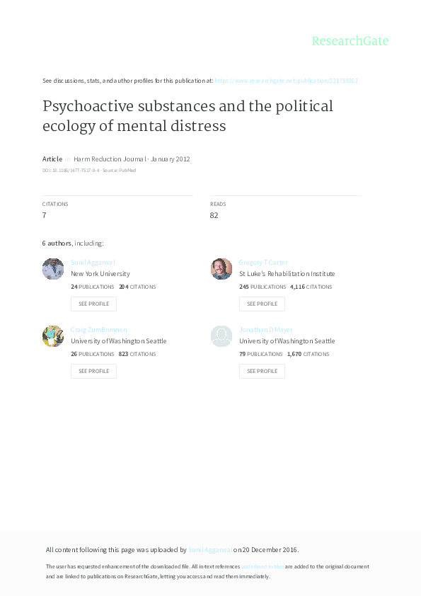 (PDF) Psychoactive substances and the political ecology of mental distress