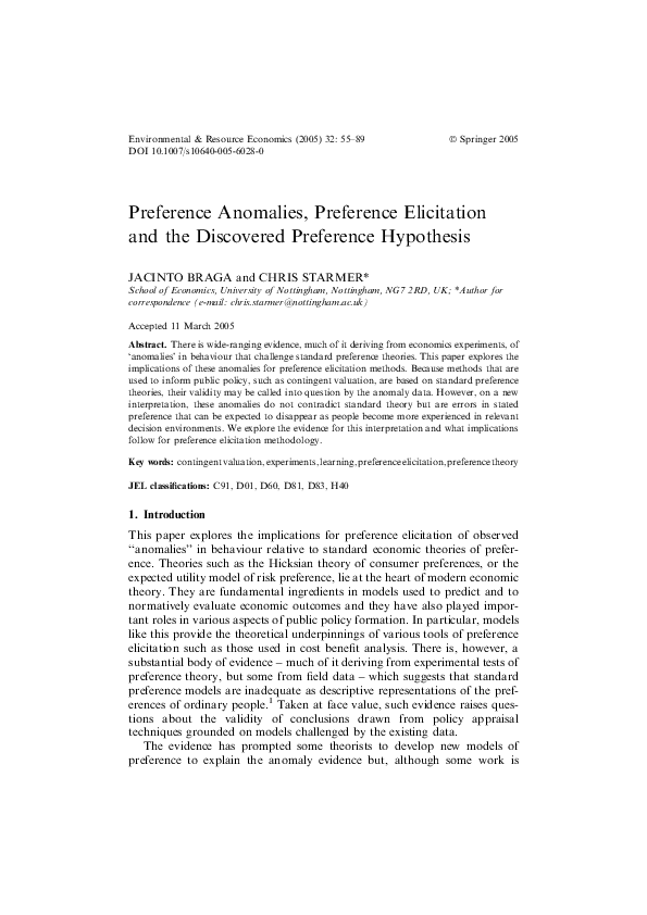 (PDF) Preference anomalies, preference elicitation and the discovered preference hypothesis