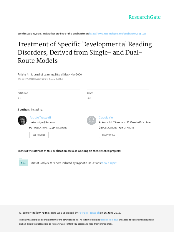 (PDF) Treatment of specific developmental reading disorders, derived ...