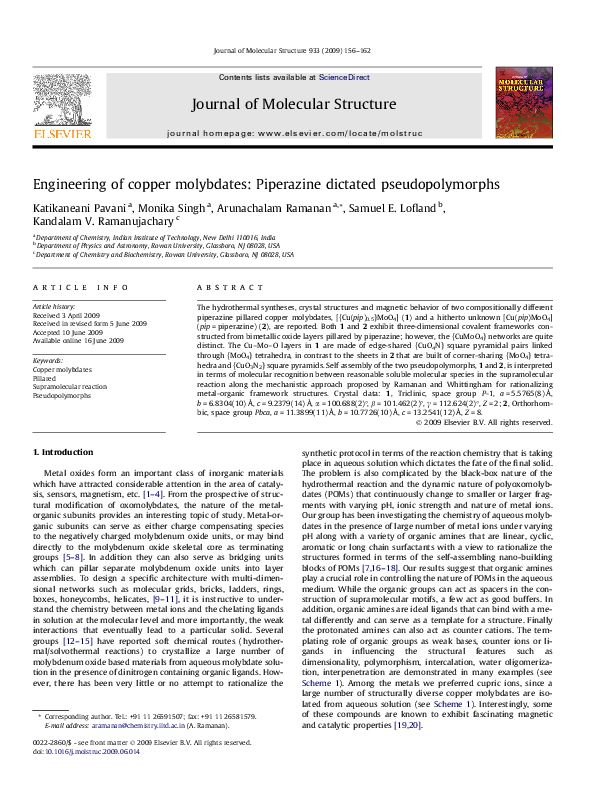 (PDF) Engineering of copper molybdates: Piperazine dictated ...