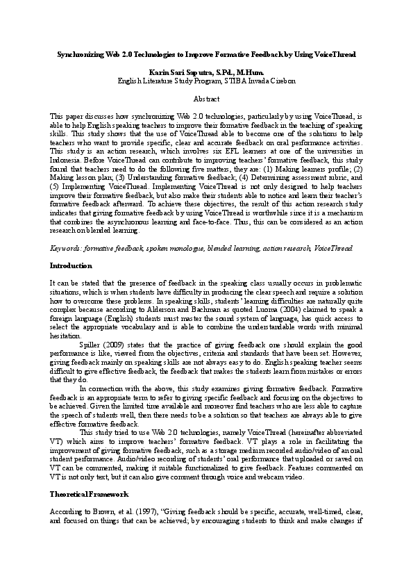(DOC) Synchronizing Web 2.0 Technologies to Improve Formative Feedback by Using VoiceThread