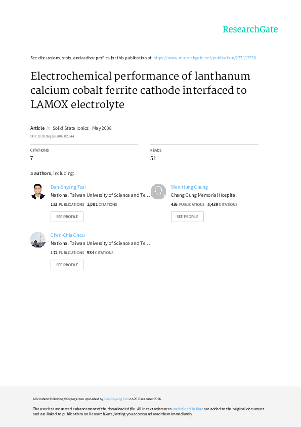 (PDF) Electrochemical performance of lanthanum calcium cobalt ferrite ...