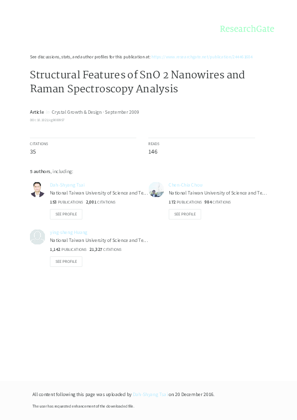 (PDF) Structural features of SnO2 nanowires and Raman spectroscopy analysis