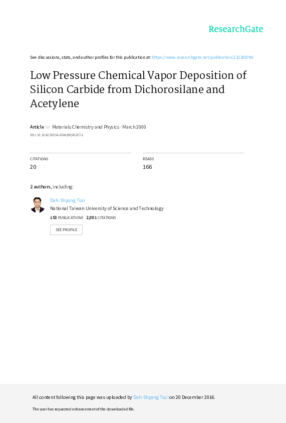 (PDF) Low pressure chemical vapor deposition of silicon carbide from dichlorosilane and acetylene