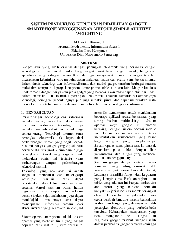 (PDF) SISTEM PENDUKUNG KEPUTUSAN PEMILIHAN GADGET SMARTPHONE MENGGUNAKAN METODE SIMPLE ADDITIVE ...