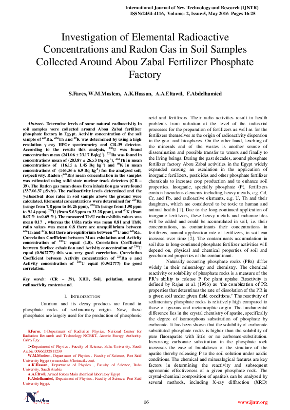 (PDF) Investigation of Elemental Radioactive Concentrations and Radon ...