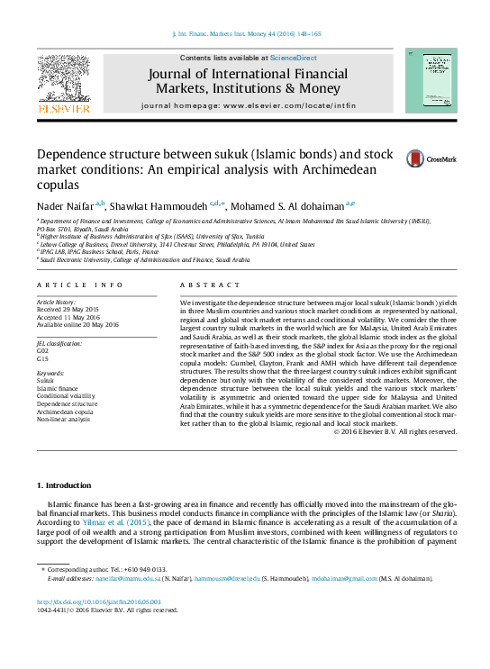 (PDF) Dependence structure between sukuk (Islamic bonds) and stock market conditions: An ...