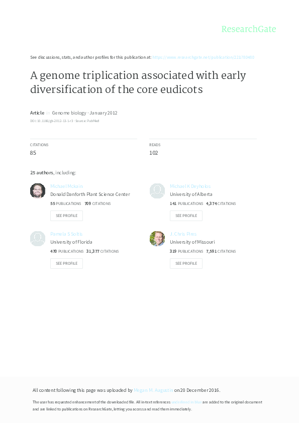 (PDF) A genome triplication associated with early diversification of ... (PDF) A genome triplication associated with early diversification of ...
