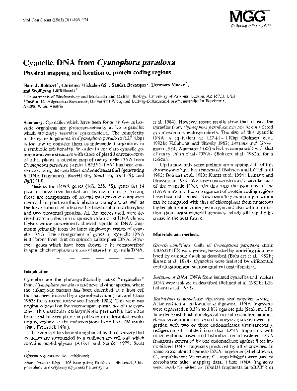(PDF) Cyanelle DNA from Cyanophora paradoxa