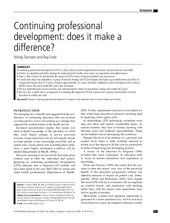 (PDF) Continuing professional development: does it make a difference?