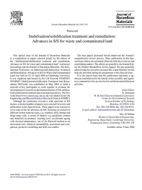 (PDF) Stabilisation/Solidification Treatment and Remediation ...