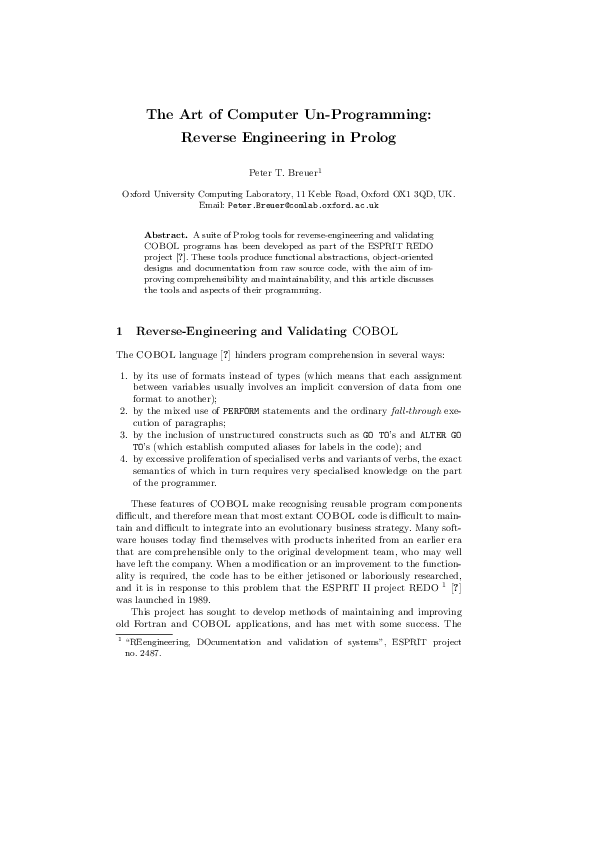 (PDF) The art of computer un-programming: Reverse engineering in Prolog