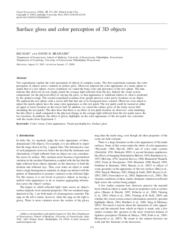 (PDF) Surface gloss and color perception of 3D objects