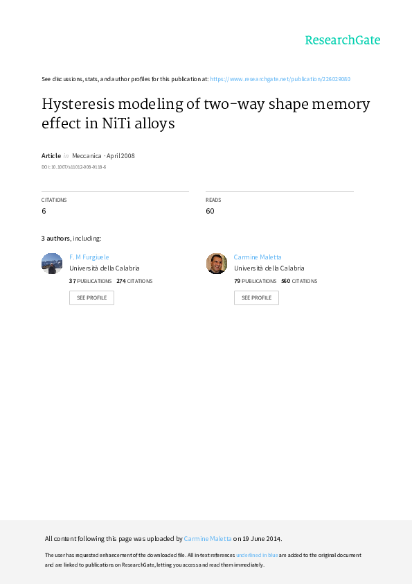 (PDF) Hysteresis modeling of two-way shape memory effect in NiTi alloys
