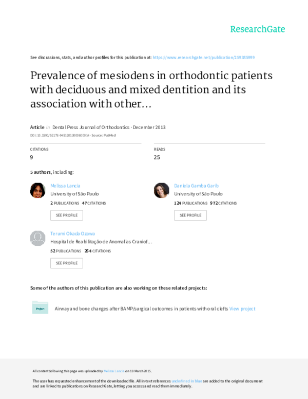 (PDF) Mesiodens: a radiographic study in children | Peruze Celenk ...