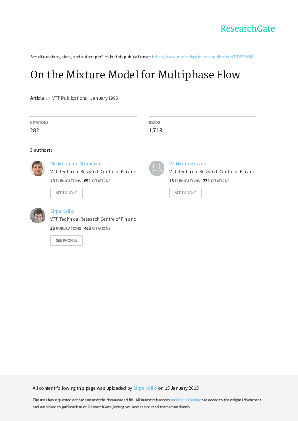 (PDF) On the mixture model for multiphase flow