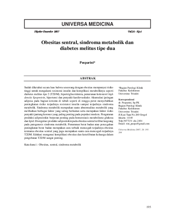 (PDF) UNIVERSA MEDICINA Obesitas sentral, sindroma metabolik dan ...