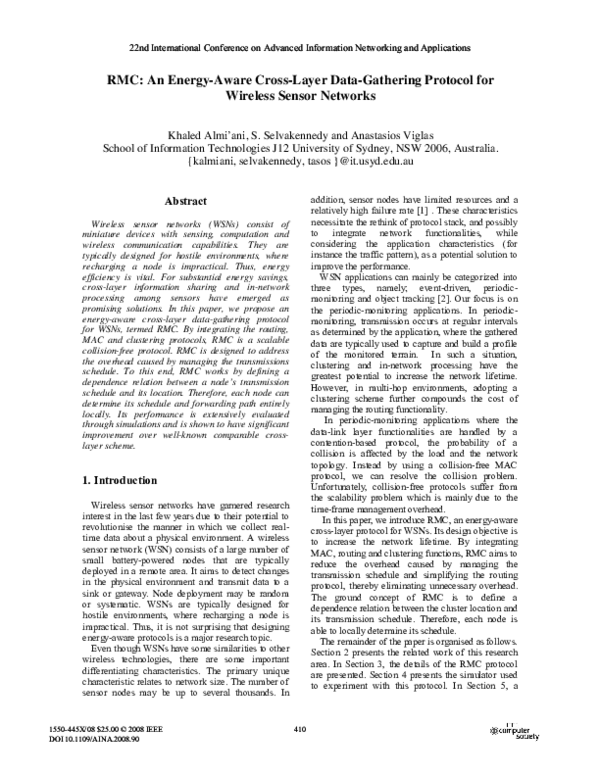 Pdf Rmc An Energy Aware Cross Layer Data Gathering Protocol For