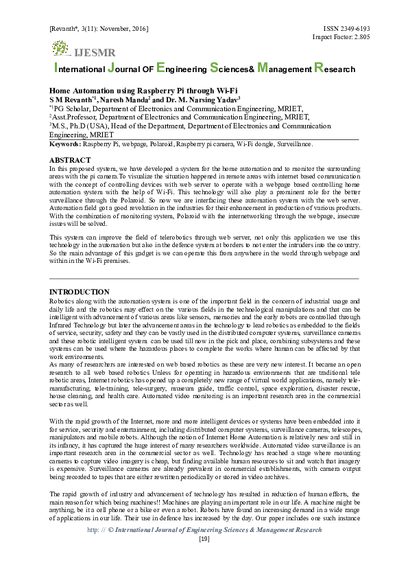 Pdf Home Automation Using Raspberry Pi Through Wi Fi
